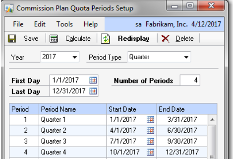 Microsoft Dynamics GP Commission Plan Quotas Matrix